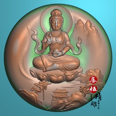 山水正坐观音31631浮雕图 精雕图 灰度图 竹鸟新款山水观世音菩萨