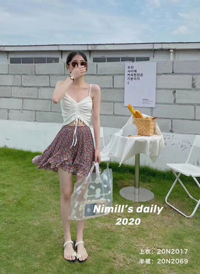 广州碎花性感轻熟a型百褶半身裙