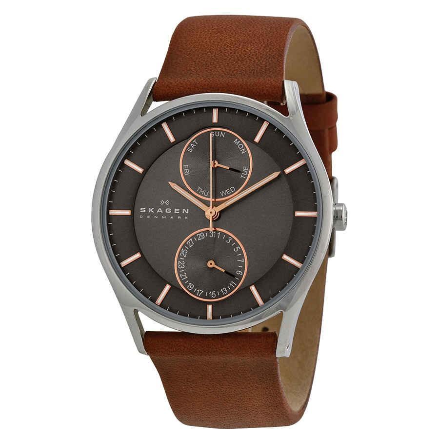 Skagen Holst木炭表盘棕色真皮男士手表SKW6086