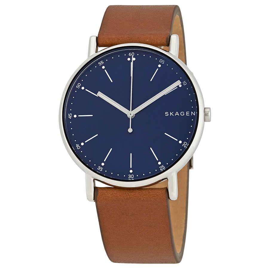 Skagen 蓝色表盘棕色真皮男士手表SKW6355