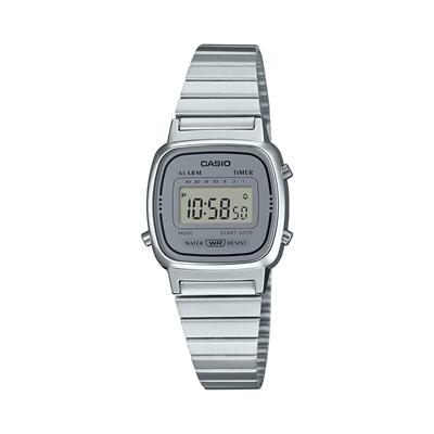 CASIO卡西欧LA670WA 7D女士手表数字的银不锈钢表带