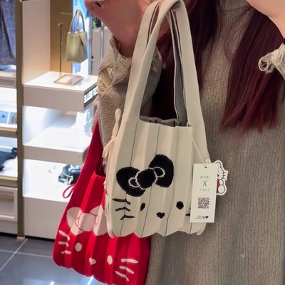 韩国JOSEPH&STACEY三丽鸥联名百褶针织手提包HelloKitty/Kitty