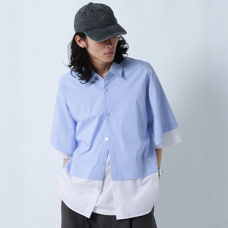 东京胖黄瓜日本代购 RAGEBLUE 拼接短袖衬衫 1023772
