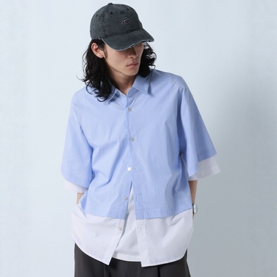 东京胖黄瓜日本代购 RAGEBLUE 拼接短袖衬衫 1023772