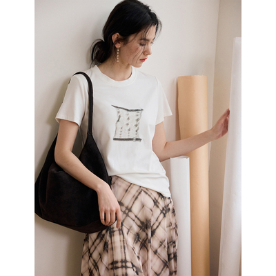 HeyDress法式印花正肩T恤女夏季