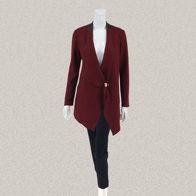 玛K曼CO  夹亮丝不规则摆无扣枣红女春秋冬羊毛薄呢外套外披16201