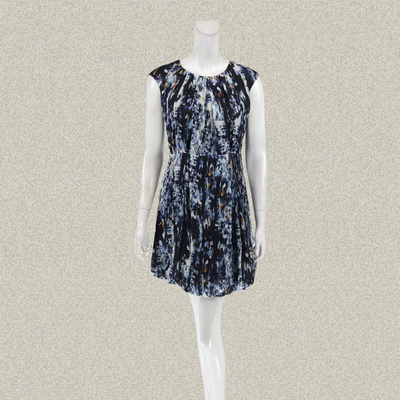 蕾DOW 正品 雅致印花包肩显瘦碎褶遮肚女夏秋短款连衣裙 15317