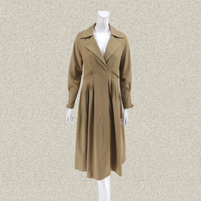 仿F 正品 风琴褶优雅OL插肩袖女春秋裙摆式风衣拉链长外套 00107