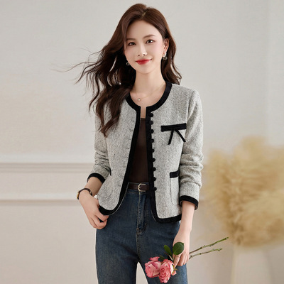 2026春季新款女装拼接圆领小香风短款时尚百搭气质时尚外套JX2605