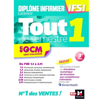 预订 Diplôme infirmier licence IFSI, tout le semestre 1 en QCM + QROC + évaluations : de l’UE 1.1 à 2.11 IFSI 护理文