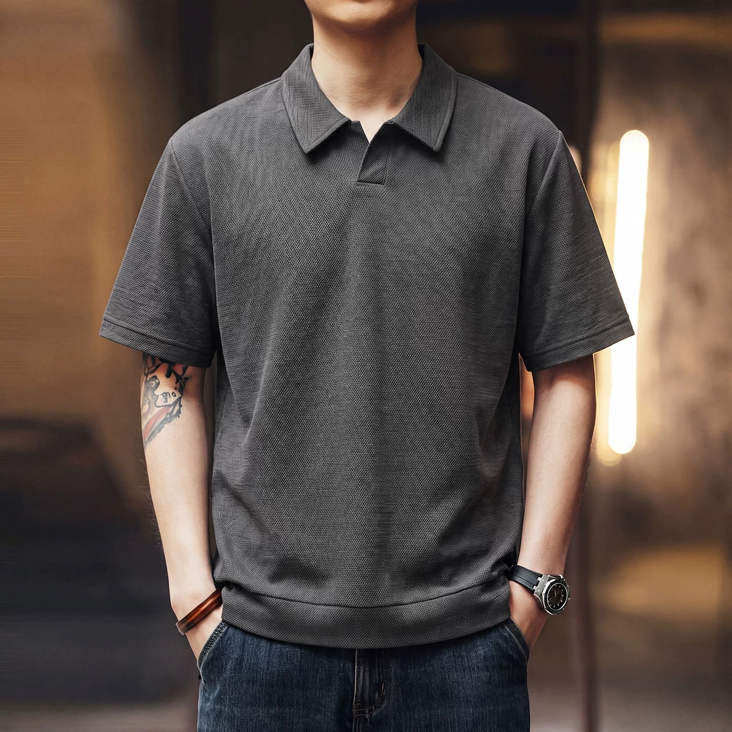 jeep吉普美式轻奢商务翻领短袖Polo衫男2026夏季潮牌宽松通勤体恤