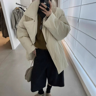 韩系爆款 PlantAle休闲大翻领鹅绒服 冬季新款斜门襟中长款羽绒衣