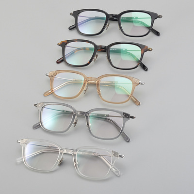 日系手工纯钛黑框素颜眼镜