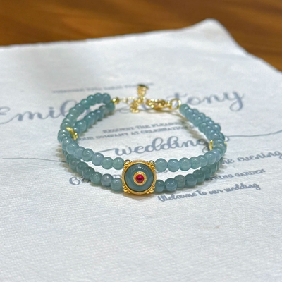 天然蓝水翡翠手链女款新中式国风手串手牌叠戴送女友闺蜜生日礼物