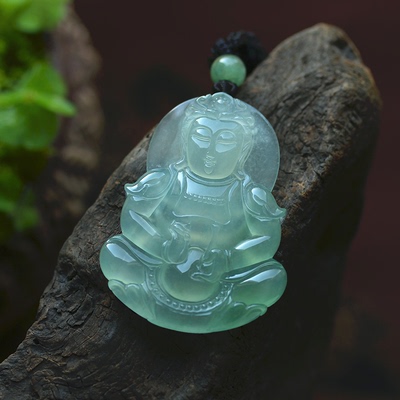 晴水绿观音缅甸玉石翡翠冰种吊坠