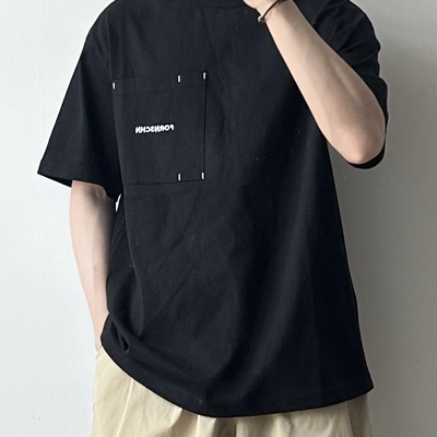 WHICHONE日系夏季刺绣口袋短袖