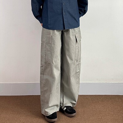 WHICHONE日系大口袋工装阔腿裤