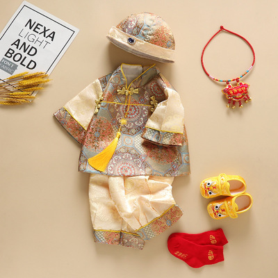 男宝宝周岁礼服夏短袖端午黄马褂