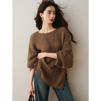 慵懒风宽松圆领不规则毛衣松弛感