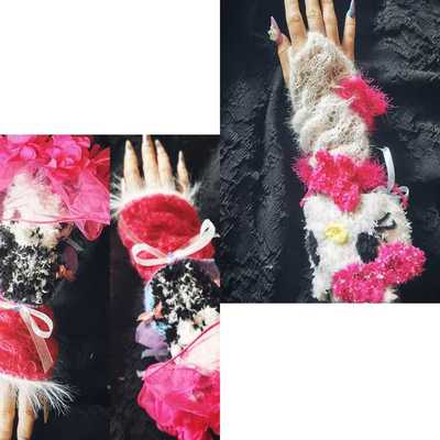 KT不对称砸窑儿镂空原创袖套手套