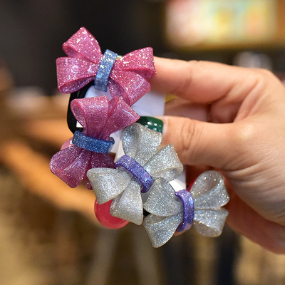 MINIBABY儿童发饰 韩国进口蝴蝶结闪粉发绳 儿童精致拉不断发圈