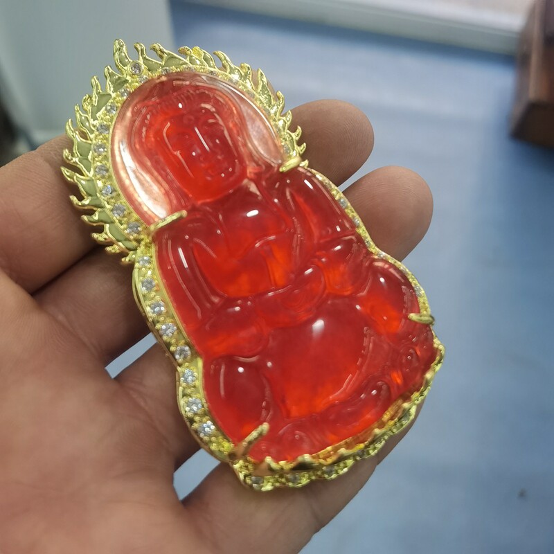 优选玉器珠宝玉石玉器帝王红中国红赐福观音玉坠吊坠翡翠玉色颈饰