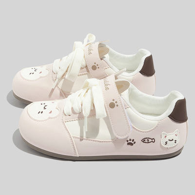 蓓尔女鞋休闲校园魔术贴可爱德训鞋2026春季款百搭小白鞋ins板鞋