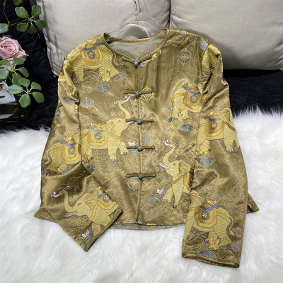黄裳子醋酸吉象刺绣中式外套