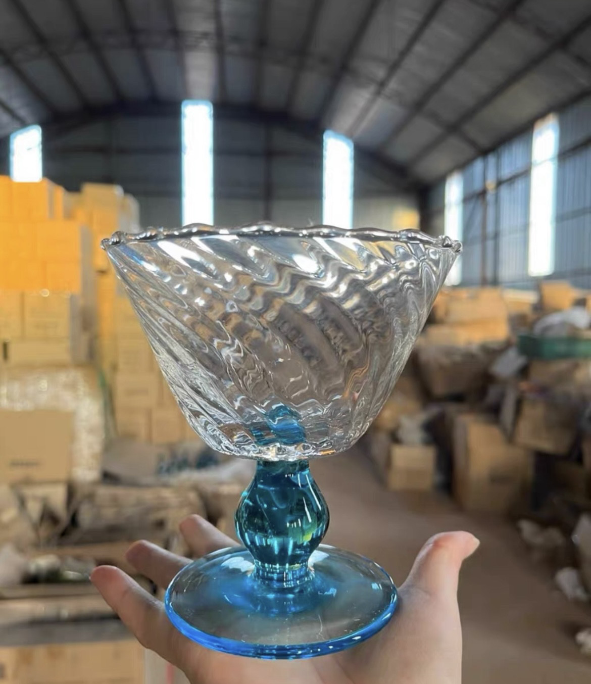 小众设计中古蓝色拼色高级感矮脚杯甜品杯冰激凌杯厚重感复古杯子