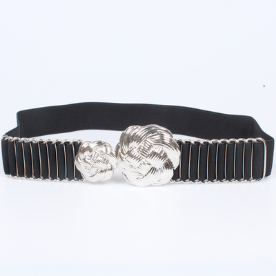 时尚百搭对扣腰带女搭配连衣裙女士松紧腰封装饰花朵弹力束腰