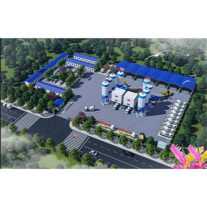 3077现代工业建筑 混凝土搅拌站 商混站 仓库 工业设备 SU模型