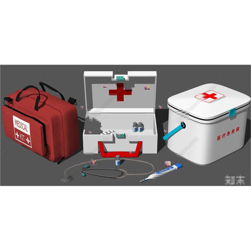 3153 现代医疗器材 急救箱 体温计 听诊器 药瓶 医疗用品SU模型