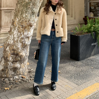 高于显瘦直筒加绒牛仔裤