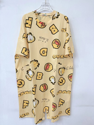 2024年新款女纯棉短袖卡通连体裙裤睡裙大码宽松扣裙家居服