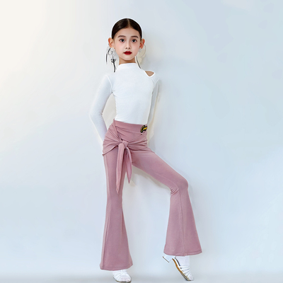 CONNY拉丁舞训练服女儿童日常舞蹈练功服长裤微喇叭长袖上衣套装