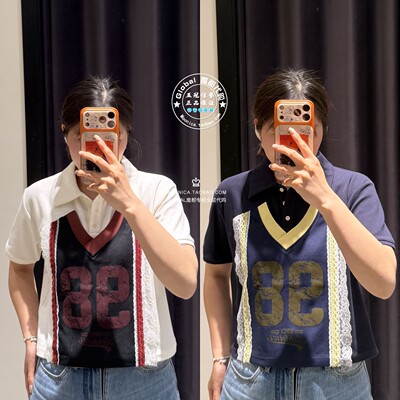 MOUSSY26春夏蕾丝拼接POLOT恤衫
