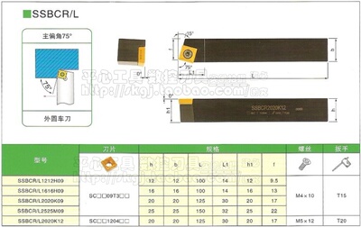 【皇冠信誉】75度螺钉式数控外圆车刀杆/SSBCL1212H09 12方反刀