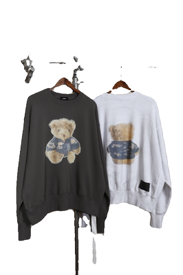 牛仔小熊前后脏洗3M圆领卫衣宽松