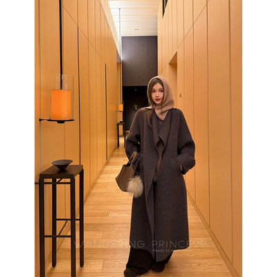 钱美西 奢级苏力长毛羊驼阿尔巴卡毛呢长款大衣新款羊毛翻领外套