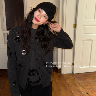 洋气新店REDMEMORY精致格调 点睛之笔 立体钉珠羊毛针织开衫