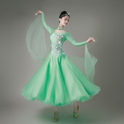 新款摩登舞国标舞连衣裙华尔兹狐步比赛服交谊舞大摆演出服