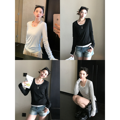 【换季清仓! 5折起!数量有限】MG小象 软糯纯色叠穿长袖T恤女