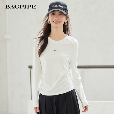 风笛2026年春季新款修身低领打底衫女长袖洋气百搭显瘦纯色上衣