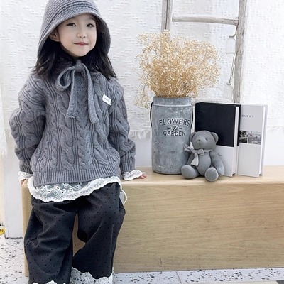 可奈儿CNKL金童2025秋1187新款连帽毛衣2582波点裤子中大女童亲子