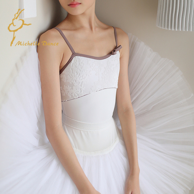MichelleDance 蝴蝶结压花绒吊带定制芭蕾连体服少女款黑白赫本风