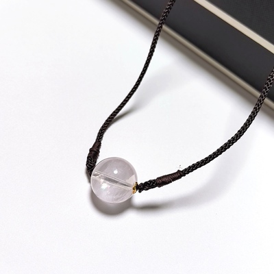 D1302# 天然阿塞斯特莱彩虹粉水晶吊坠锁骨链16mm