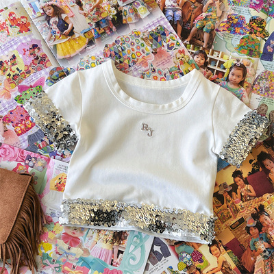 古德家 日系童装中古Roni夏季女童短袖亮片上衣