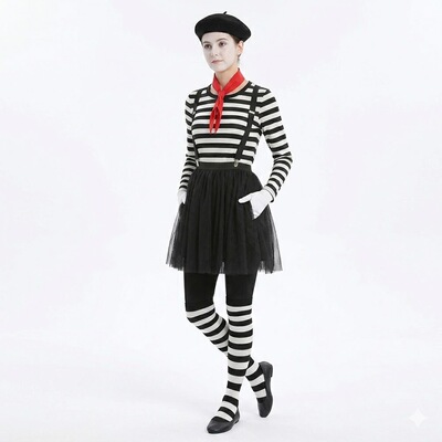 跨境哑剧演员cosplay服装 女士条纹吊带裙默剧小丑舞台表演服现货