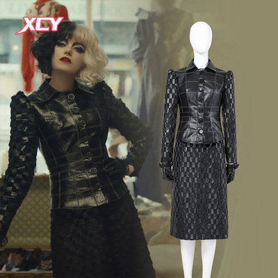 新次元黑白魔女库伊拉cos服101忠狗反派同款黑色皮裙cosplay女装