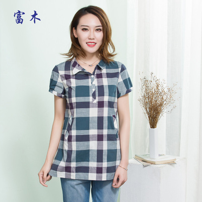 富木夏季新款女士纯棉短袖衬衫